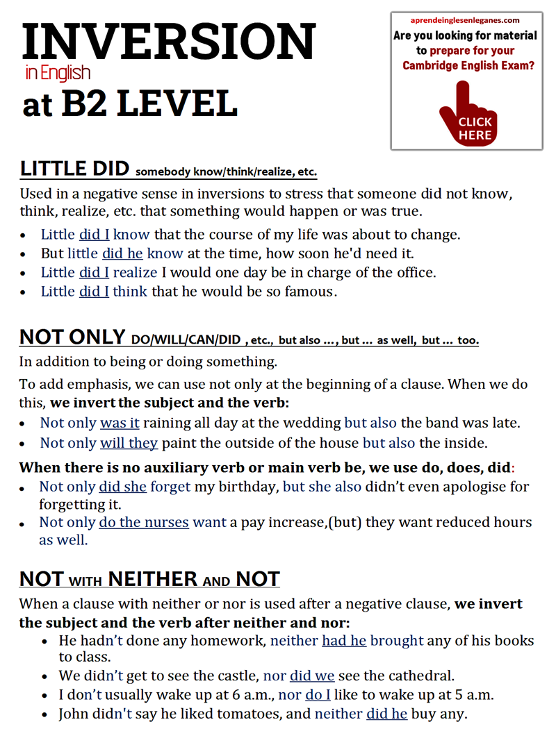 Cambridge English B2 First Inversion At B2 Level Cambridge English B2 First Inversion At B2 Level